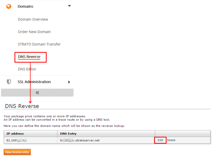 Set DNS reverse for your IP addresses | STRATO
