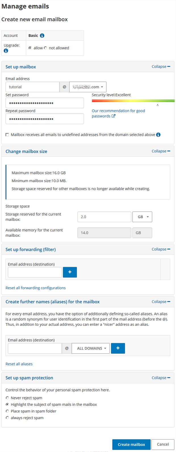 Configuration possibilities in email management